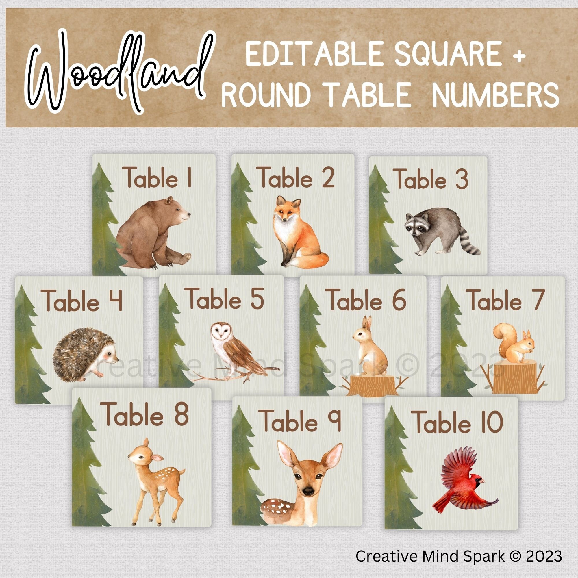 WOODLAND TABLE NUMBERS, Printable Classroom Table Numbers, Editable ...