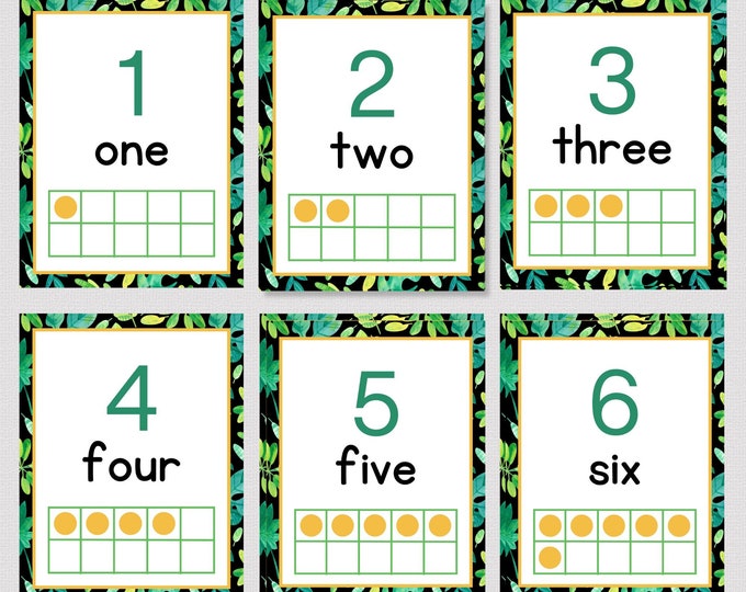 JUNGLE NUMBER POSTERS, Printable Safari Theme Numbers 1-20 With Tens ...