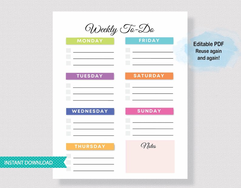 WEEKLY TO DO List for Kids Editable File, Printable Kids Daily Chore ...