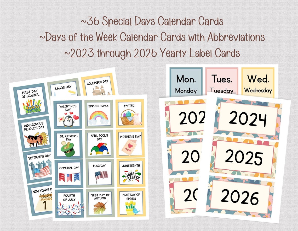 BOHO GARDEN CLASSROOM Calendar Kit, Printable Boho Calendar Set , Retro ...