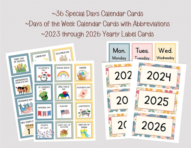 BOHO GARDEN CLASSROOM Calendar Kit, Printable Boho Calendar Set , Retro ...