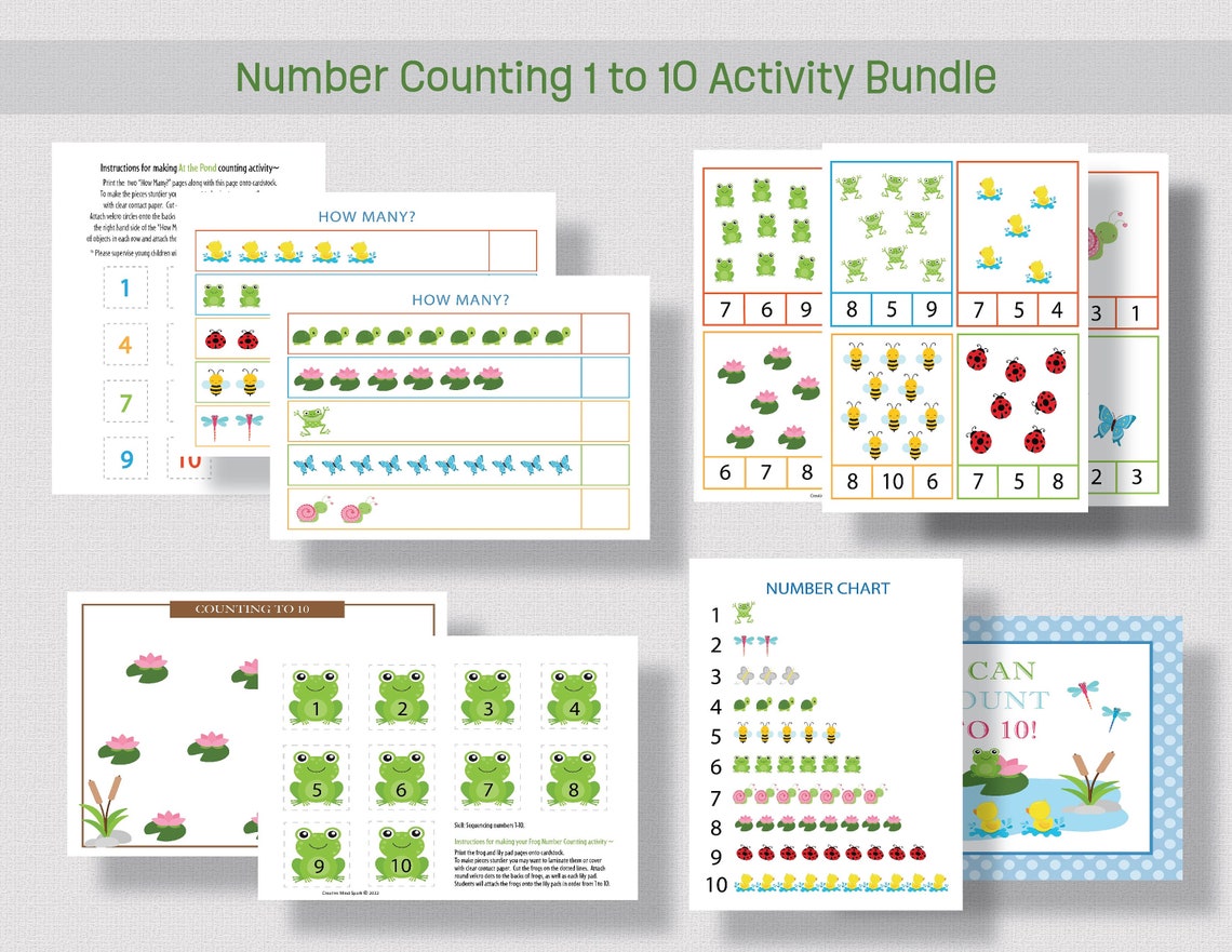 Number Counting Activity Pack Printable Bundle, Number Matching, Math ...