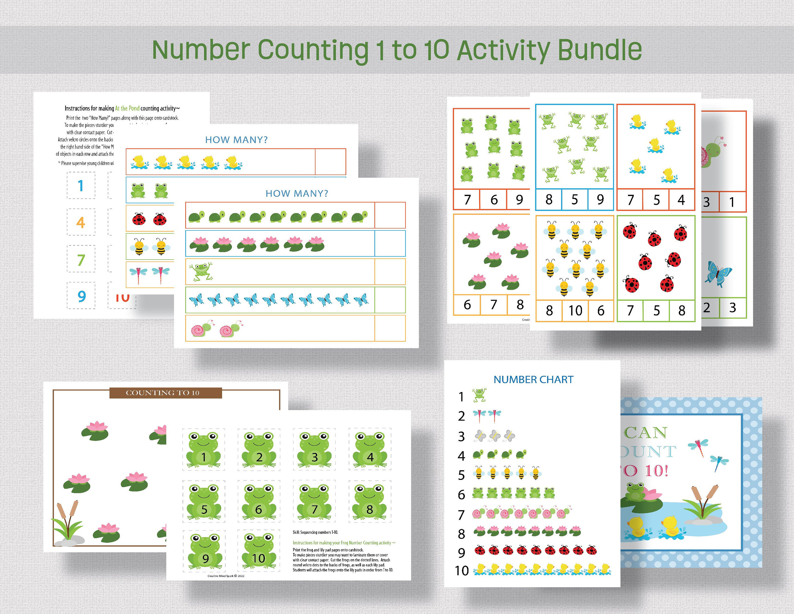 Number Counting Activity Pack Printable Bundle, Number Matching, Math ...