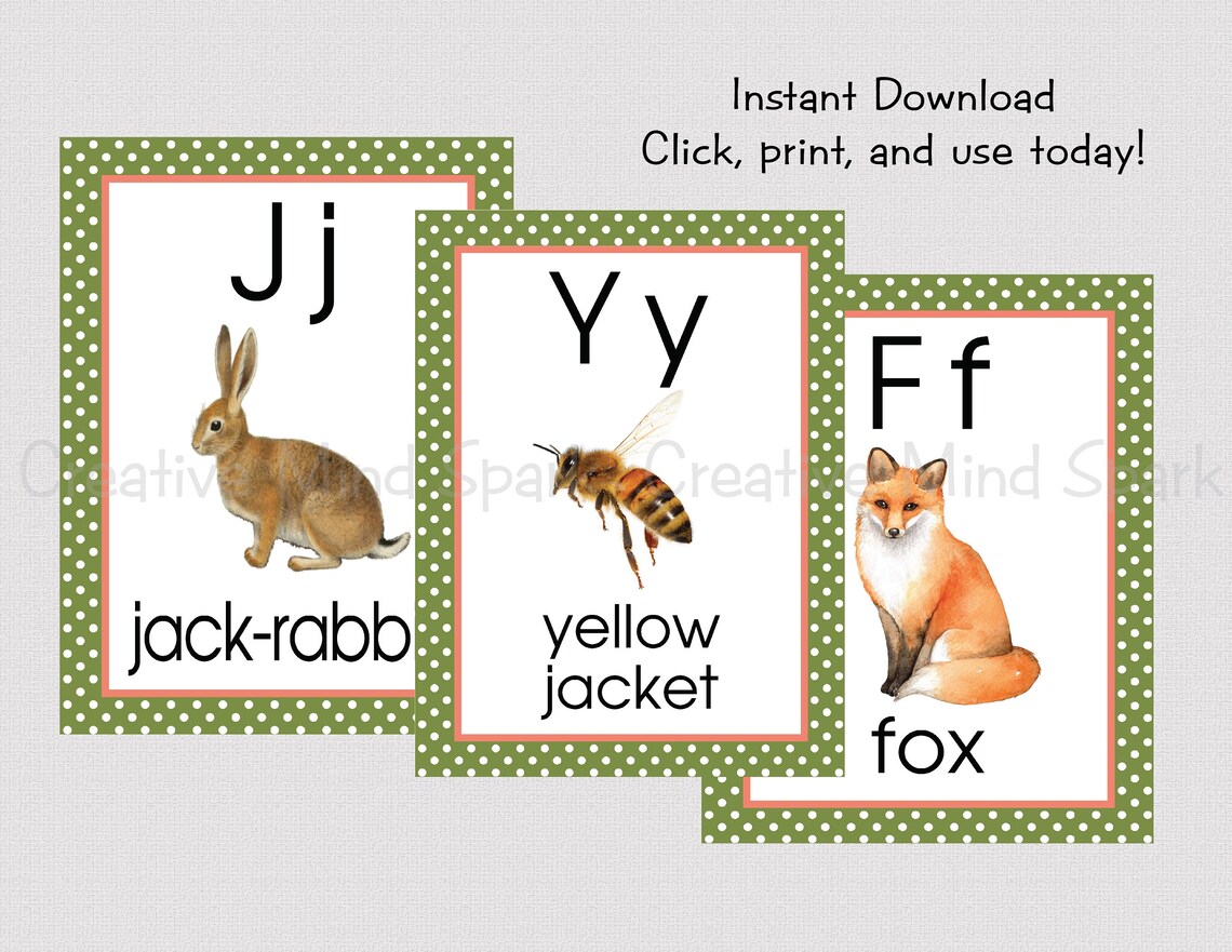 WOODLAND ALPHABET POSTERS Printable Woodland Theme Alphabet - Etsy