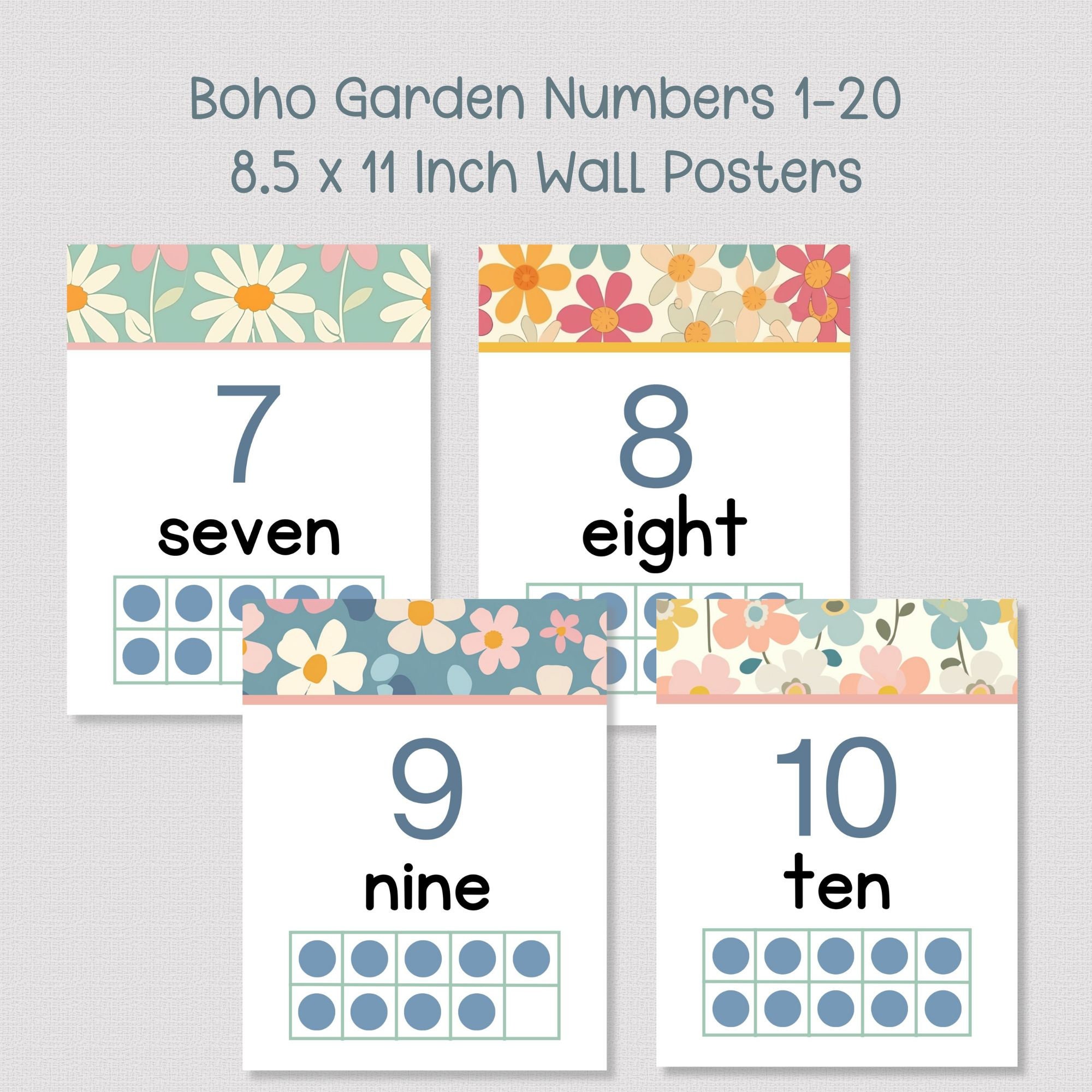 CLASSROOM NUMBER Posters With Tens Frames, Printable Numbers 1-20 ...
