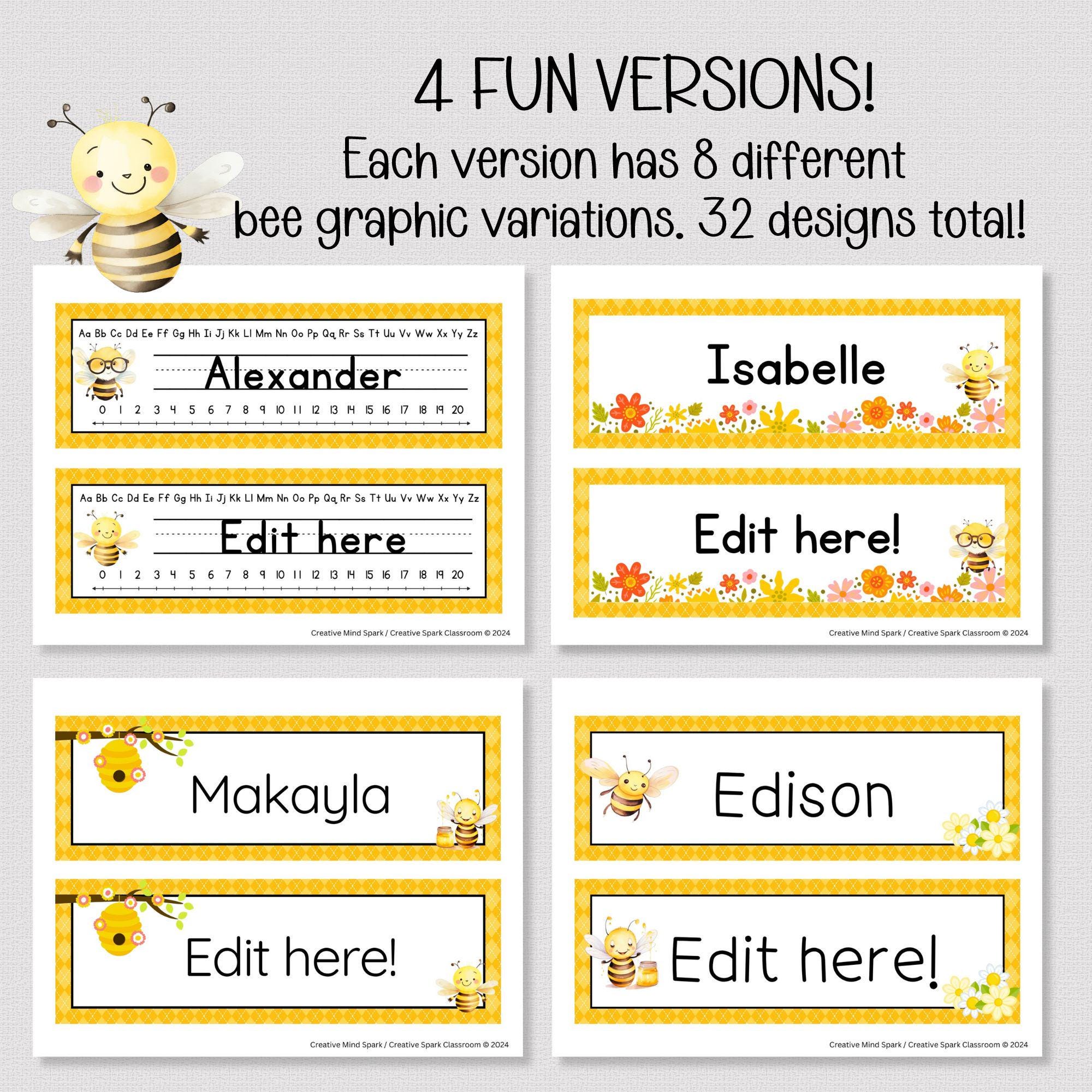 HONEY BEE DESK Name Tags, Editable Bee Theme Desk Name Plates ...