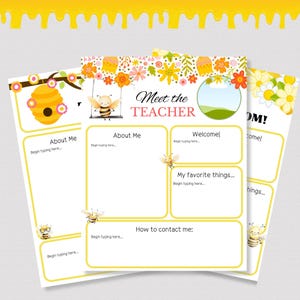 MEET THE TEACHER Bee Theme Newsletter Templates, Canva Template for ...