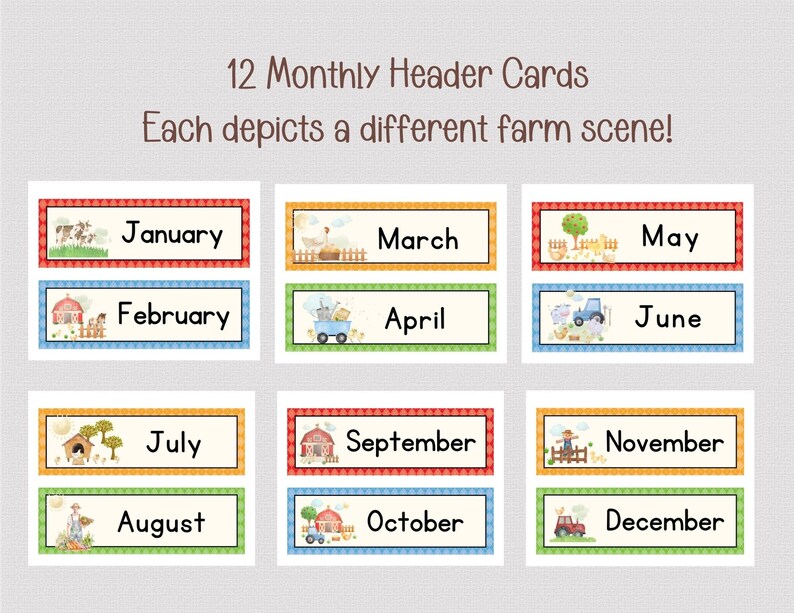FARM THEME CLASSROOM Calendar, Printable Farm Calendar Bulletin Board ...