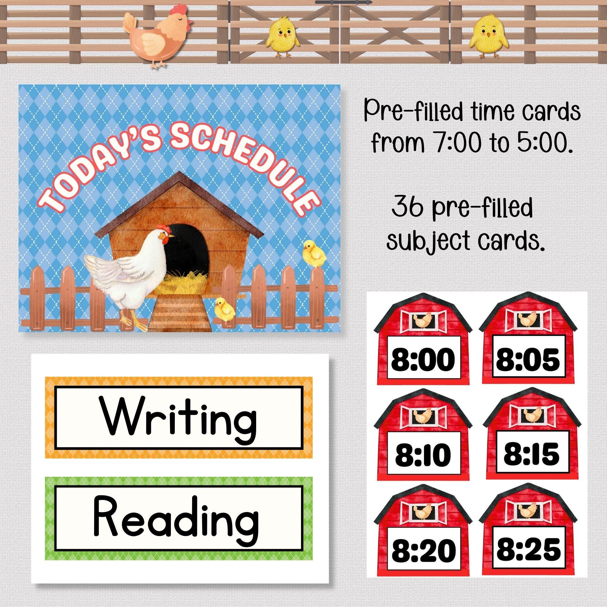 FARM THEME CLASSROOM Schedule, Barnyard Prefilled and Editable Cards ...