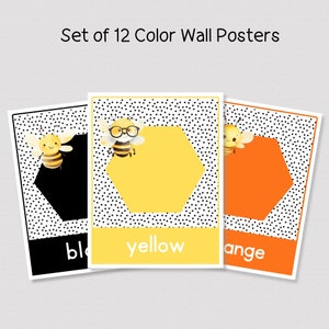 BEE THEME COLOR Posters for Classroom, Printable Honey Bee Theme Color ...
