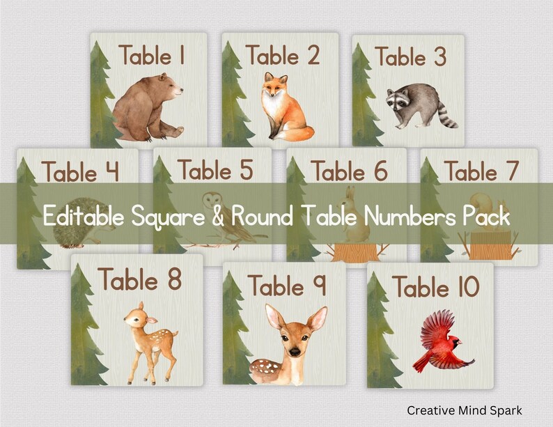 WOODLAND TABLE NUMBERS, Printable Classroom Table Numbers, Editable ...