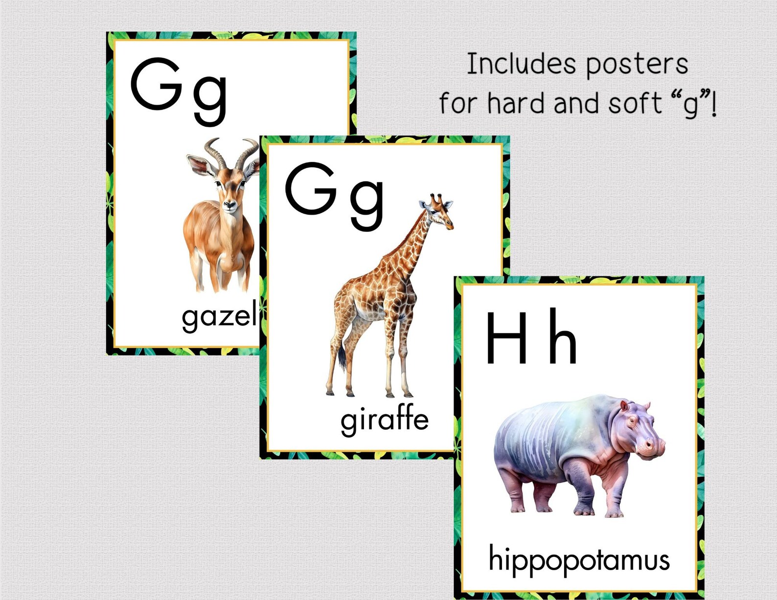 JUNGLE ALPHABET POSTERS, Printable Safari Animals Alphabet Posters, Abc ...