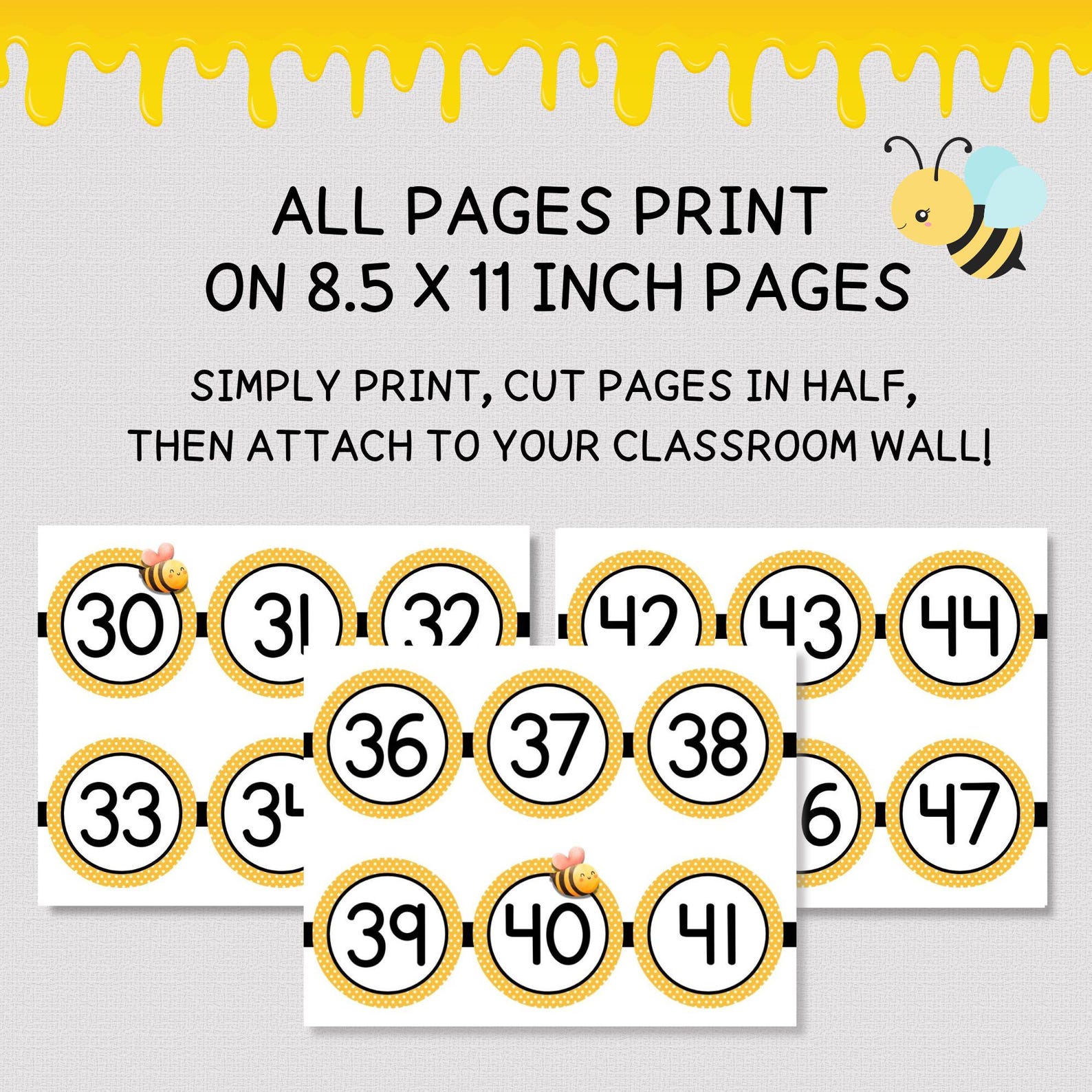 BEE THEME NUMBER Line for Classroom, Printable Honeybee Number Line 0 ...