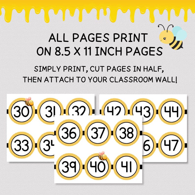 BEE THEME NUMBER Line for Classroom, Printable Honeybee Number Line 0 ...