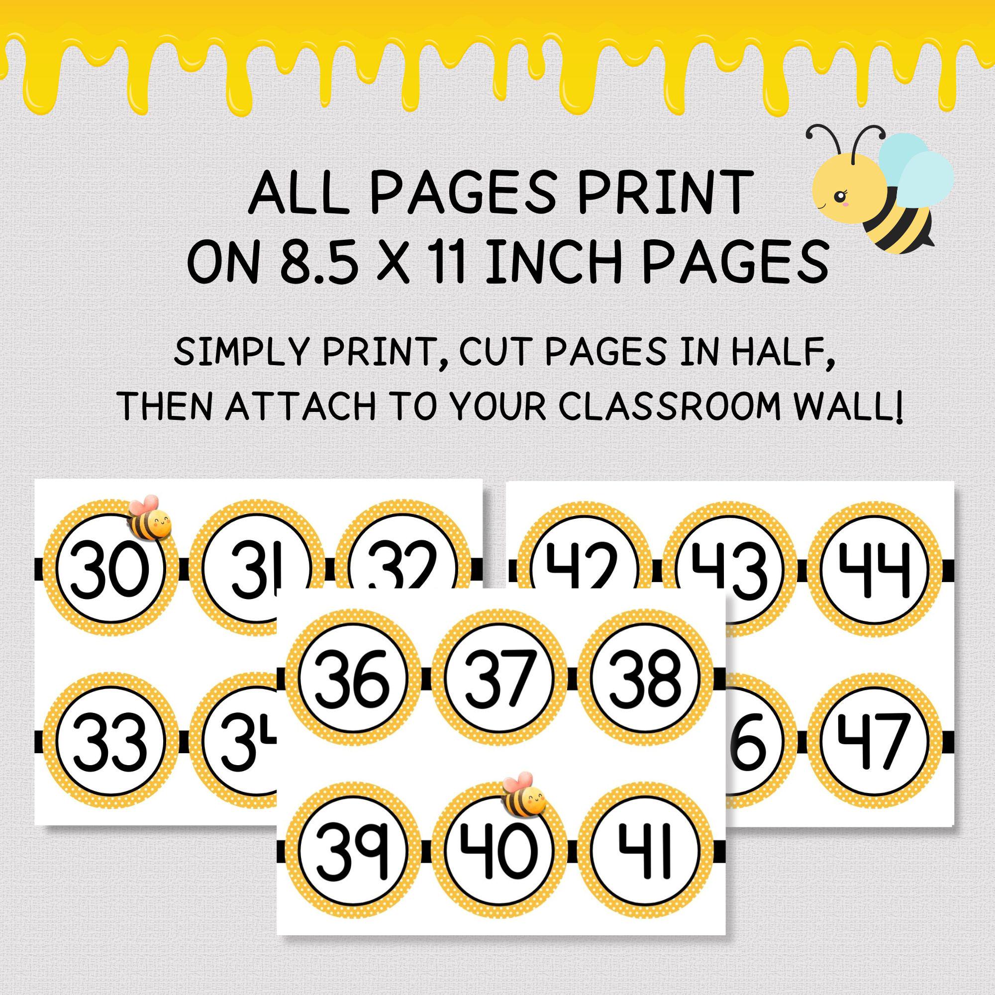 BEE THEME NUMBER Line for Classroom, Printable Honeybee Number Line 0 ...