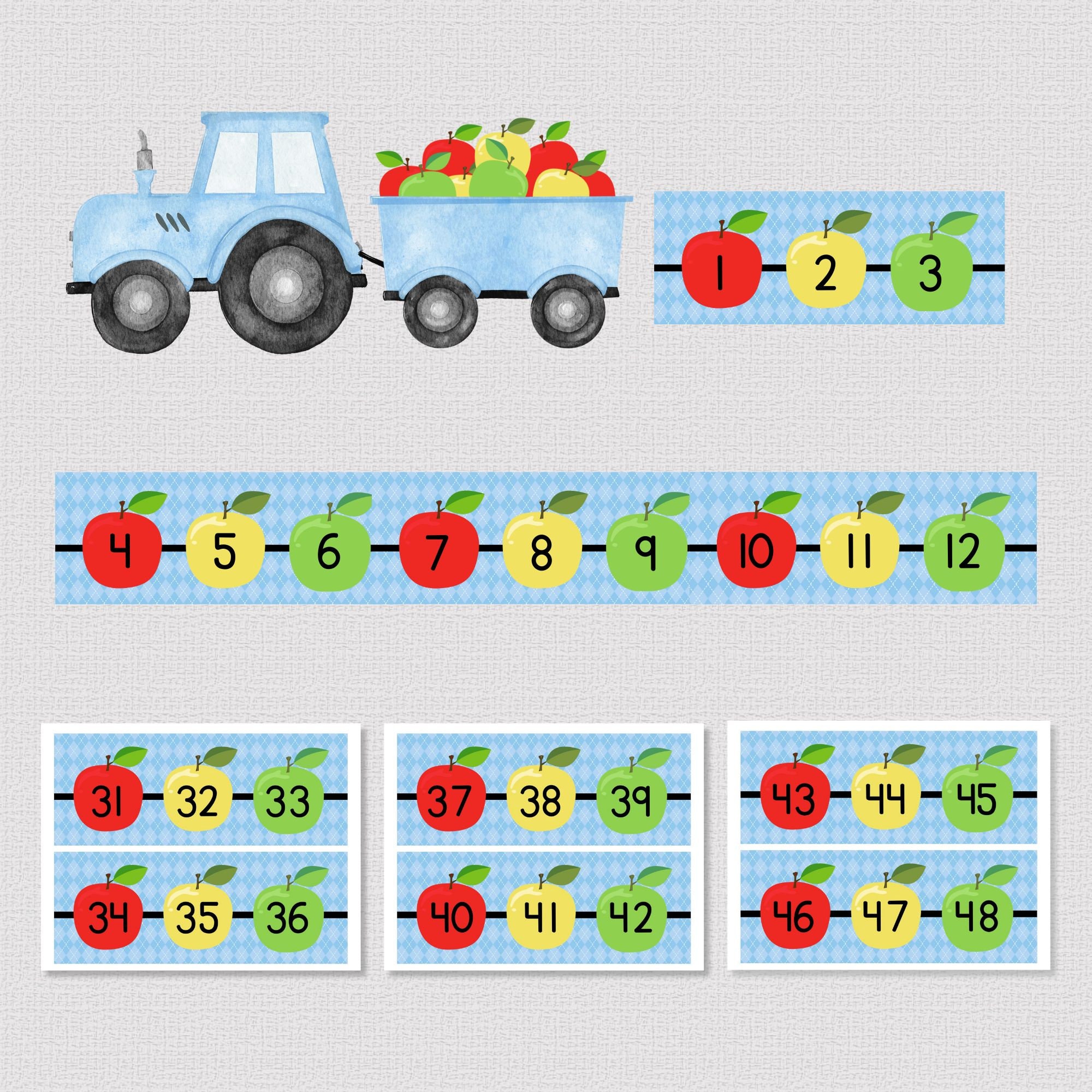 FARM THEME NUMBER Line for Classroom, Printable Apple Number Line, Farm ...