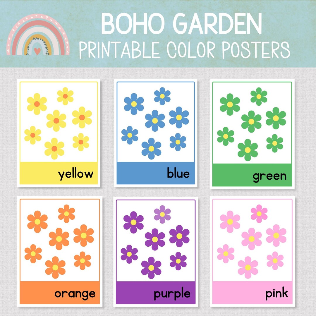 BOHO GARDEN COLOR Posters for Classroom, Printable Color Wall Posters ...
