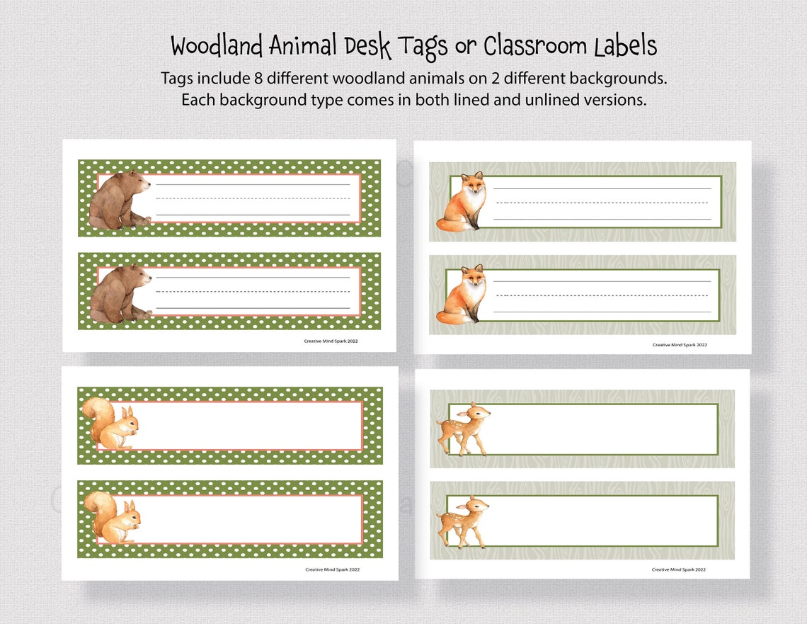 WOODLAND DESK Name Tags, Printable Woodland Desk Name Plates, Classroom ...