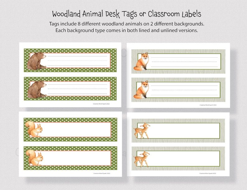 WOODLAND DESK Name Tags, Printable Woodland Desk Name Plates, Classroom ...