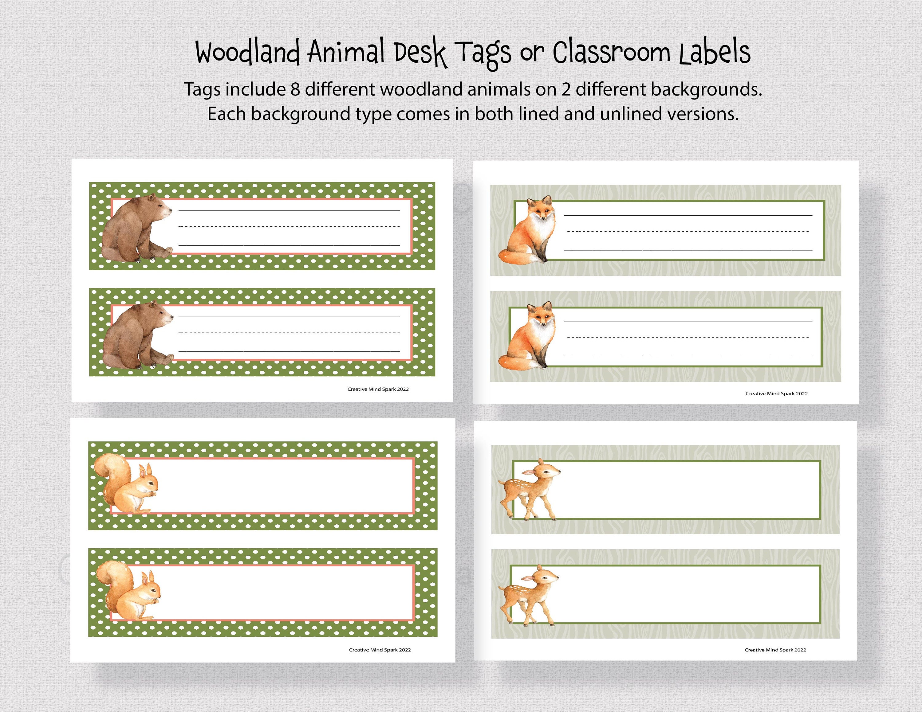 WOODLAND DESK Name Tags, Printable Woodland Desk Name Plates, Classroom ...