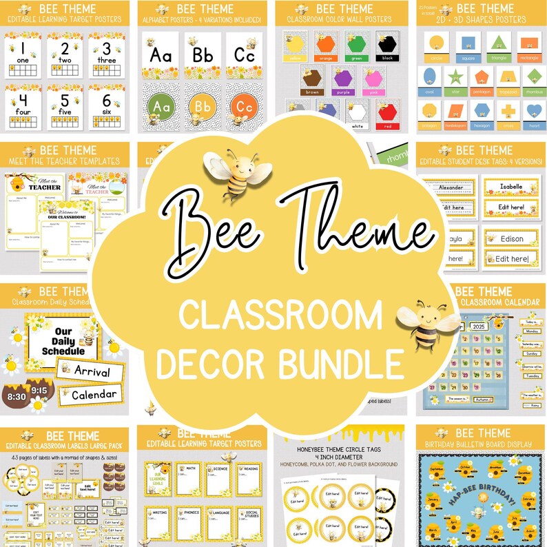 BEE THEME CLASSROOM Decor Bundle, Printable Honeybee Theme Classroom ...