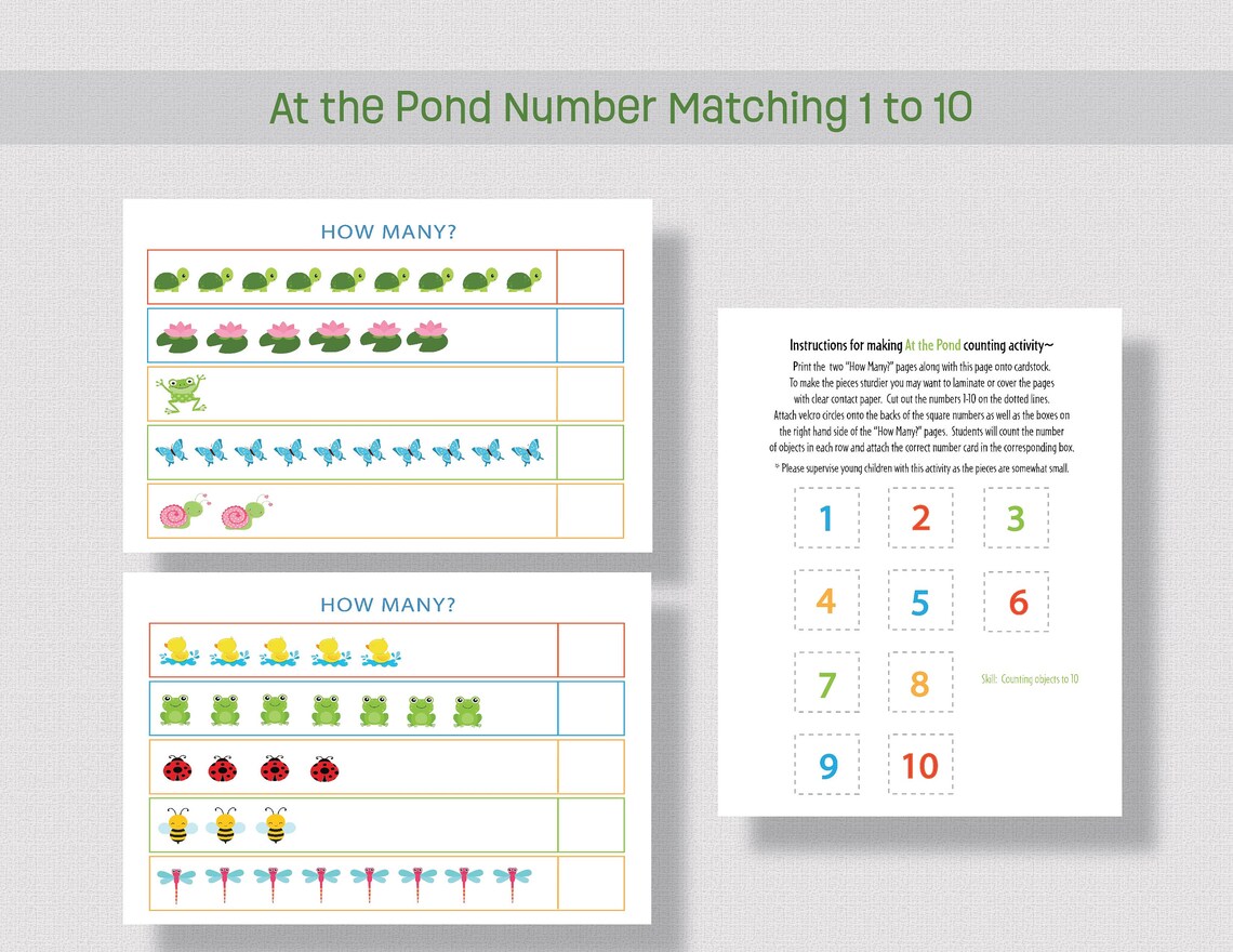 Number Counting Activity Pack Printable Bundle, Number Matching, Math ...