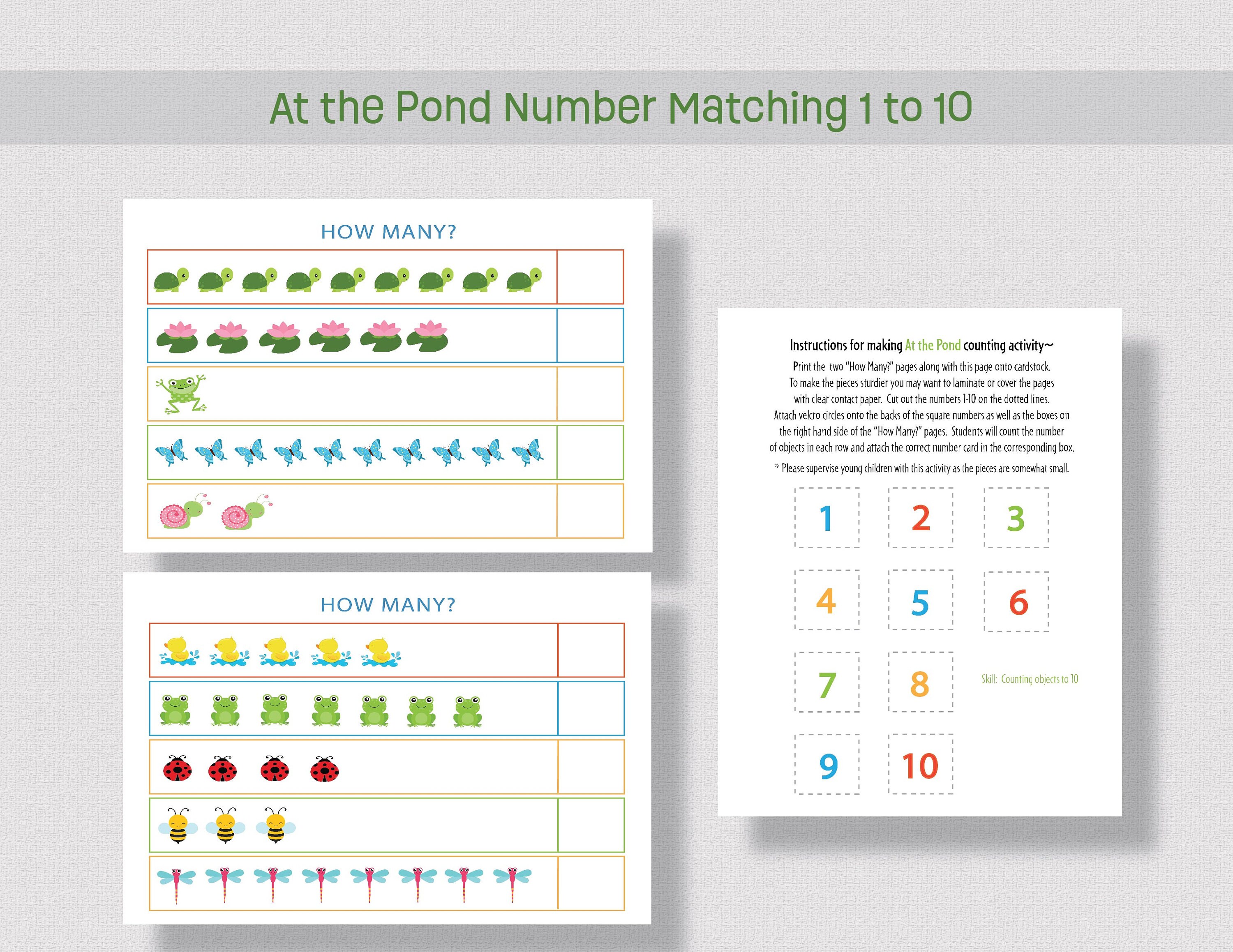 Number Counting Activity Pack Printable Bundle, Number Matching, Math ...