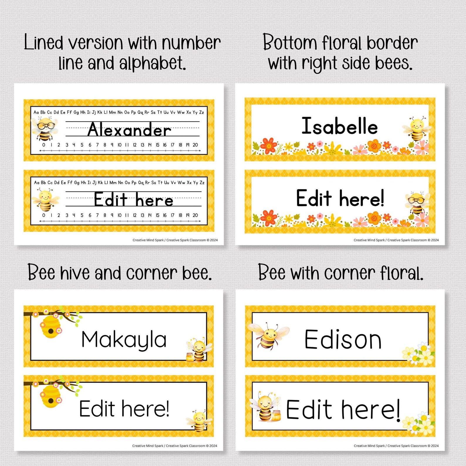 HONEY BEE DESK Name Tags, Editable Bee Theme Desk Name Plates ...