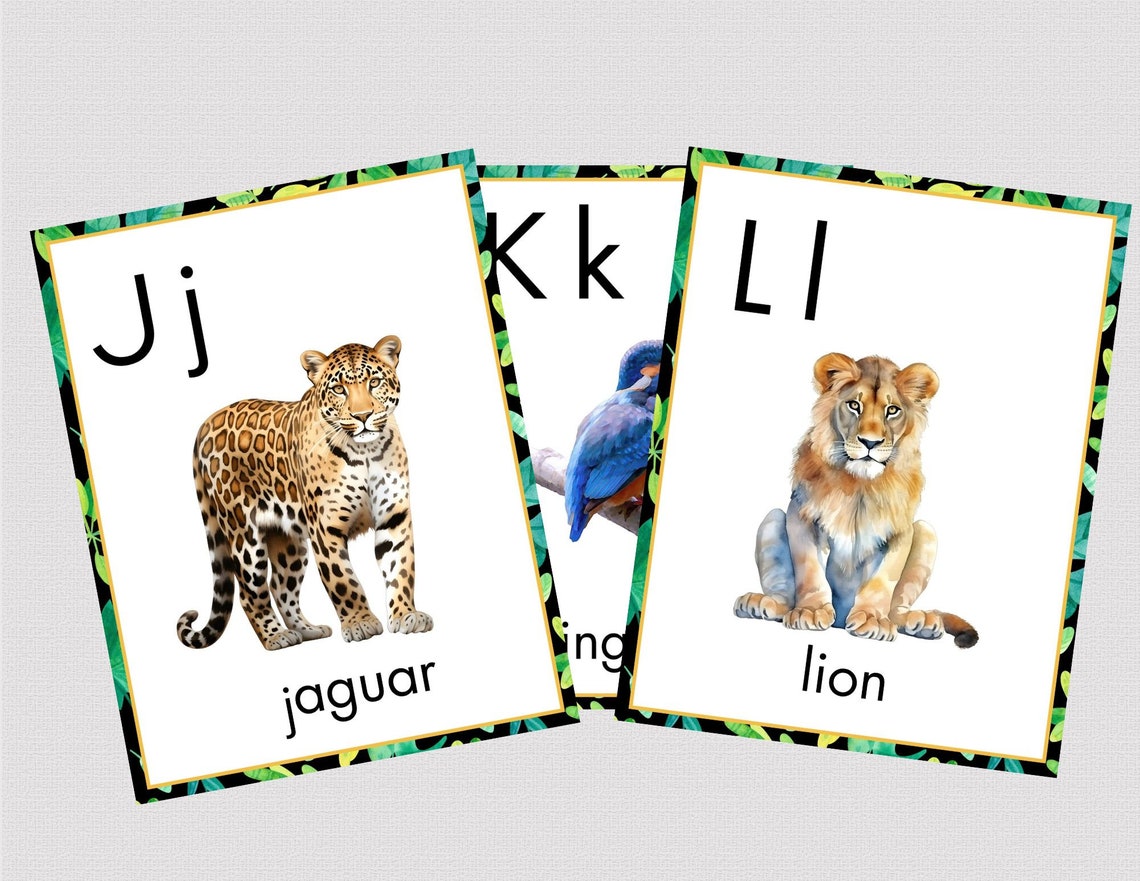 JUNGLE ALPHABET POSTERS, Printable Safari Animals Alphabet Posters, Abc ...
