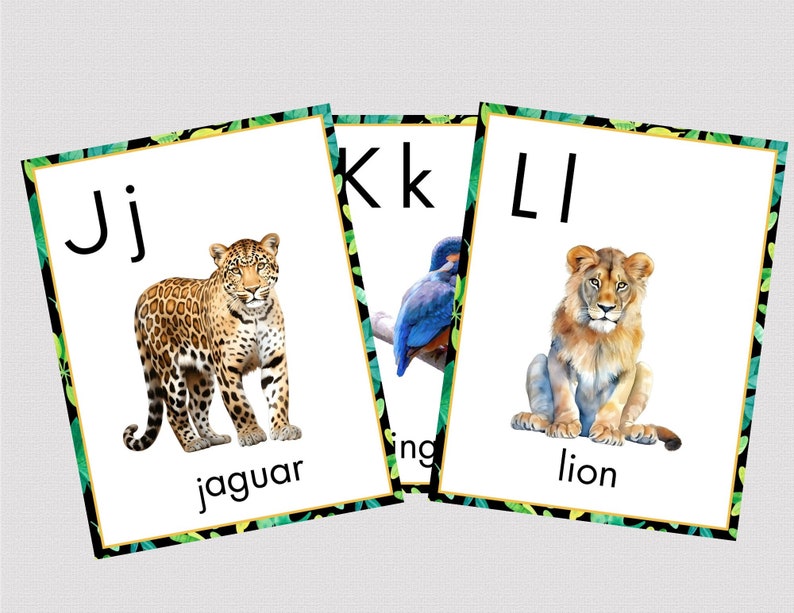 JUNGLE ALPHABET POSTERS, Printable Safari Animals Alphabet Posters, Abc ...