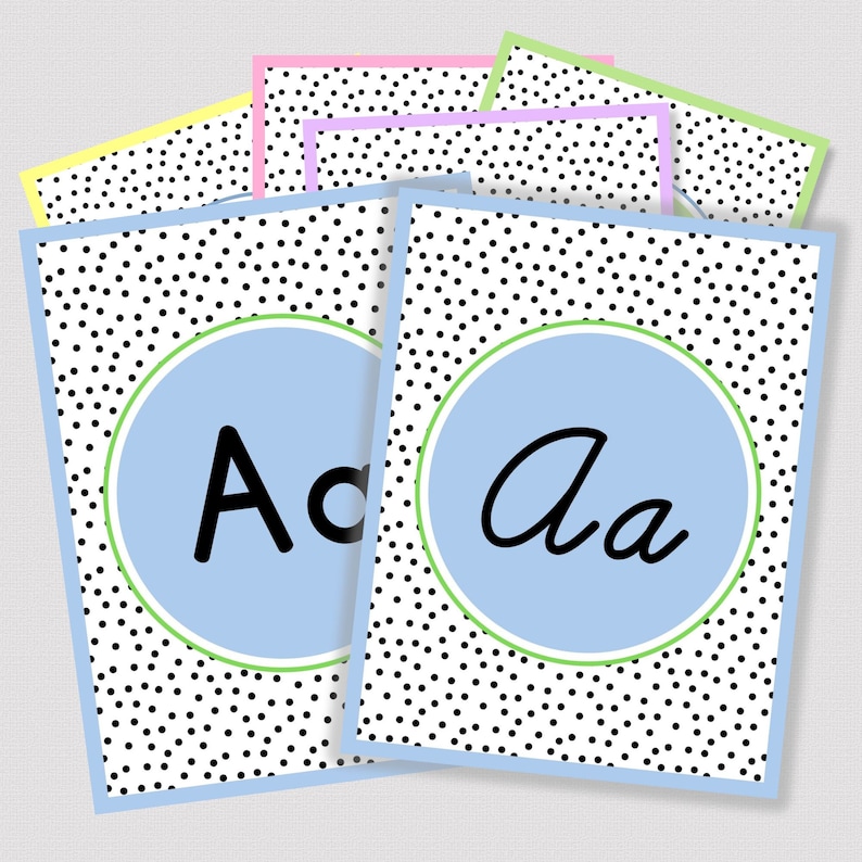 PASTEL COLORS Printable Alphabet Posters, Cursive and Manuscript ...