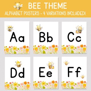 BEE THEME ALPHABET Posters, Printable Honey Bee Alphabet, 4 Versions ...