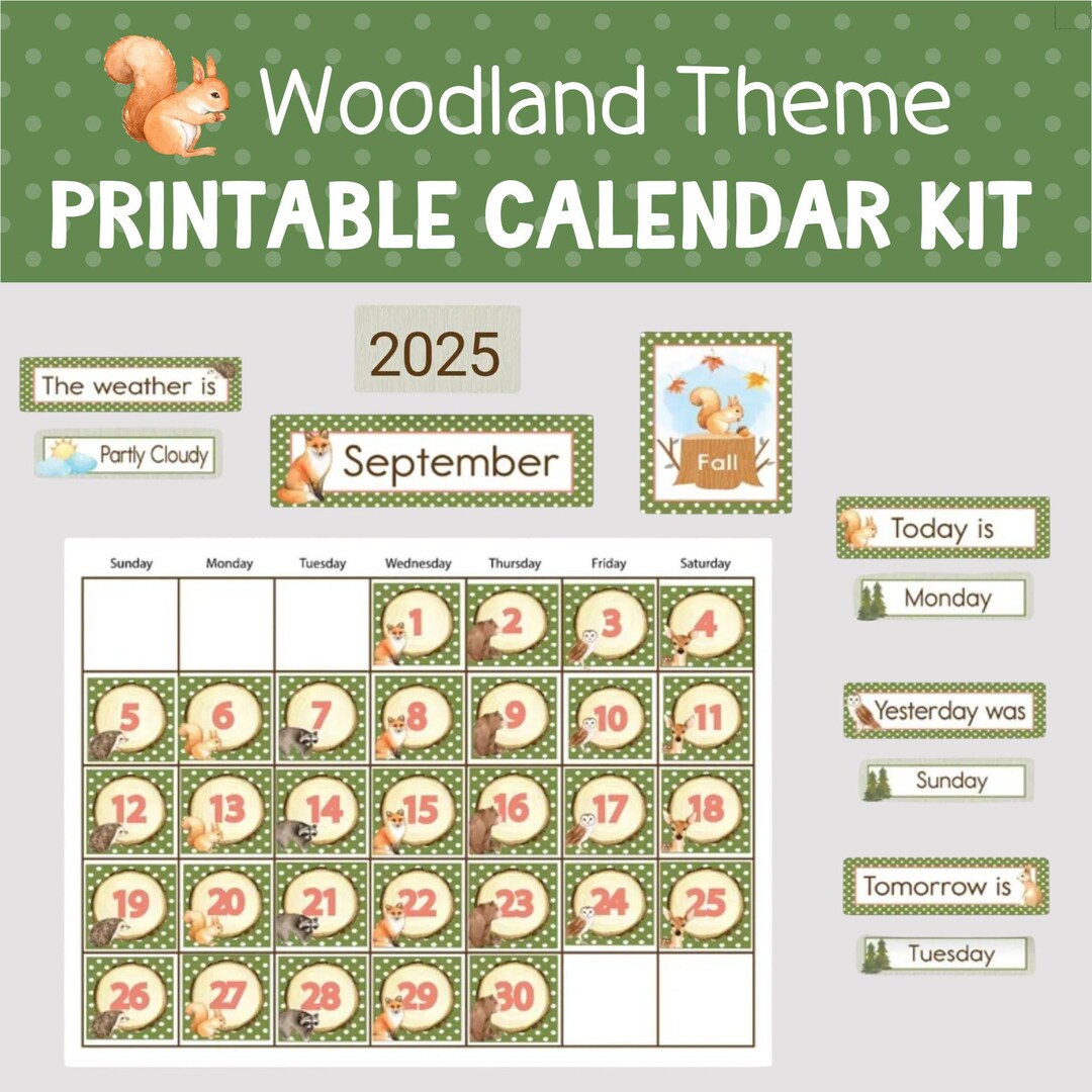 WOODLAND CLASSROOM CALENDAR, Printable Woodland Theme Calendar Bulletin ...