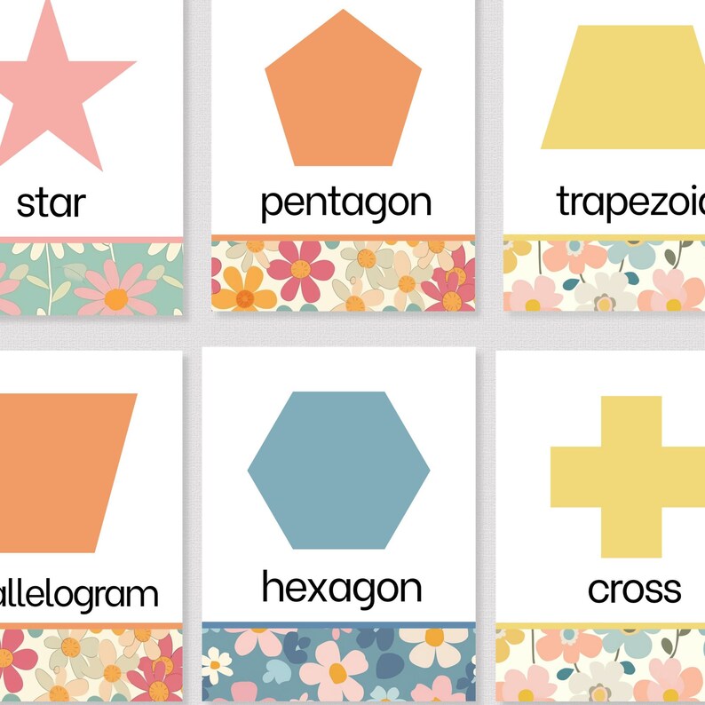 BOHO GARDEN THEME 2D and 3D Shape Posters for Classroom, Set of 21 ...