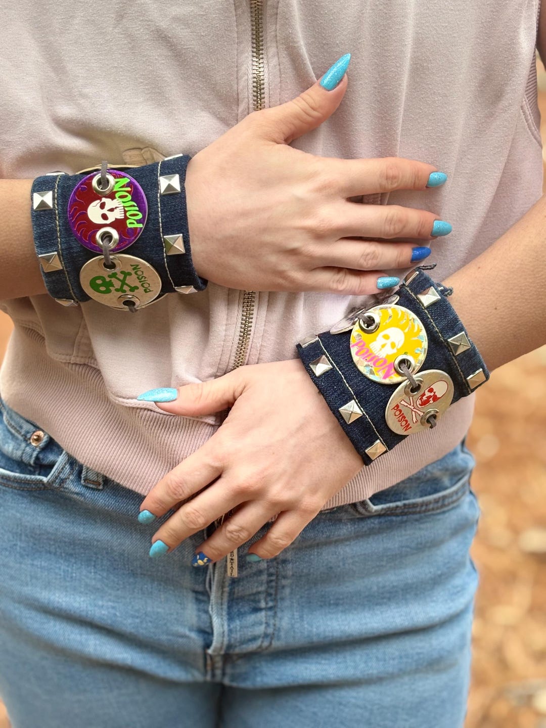 POISON Old School Punk Wrist Arm Bracelet Snap Cuffs Dare Pog Cap Chip ...