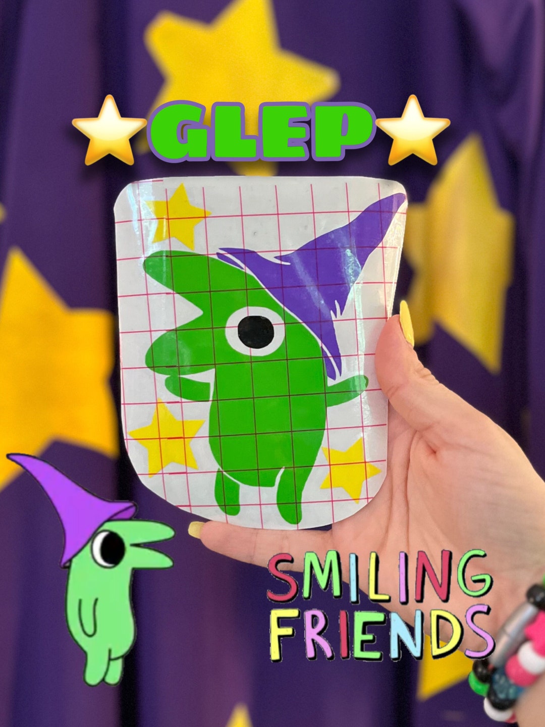 Glep Smiling Friends Vinyl Decal Sticker Adhesive Permanent Green ...