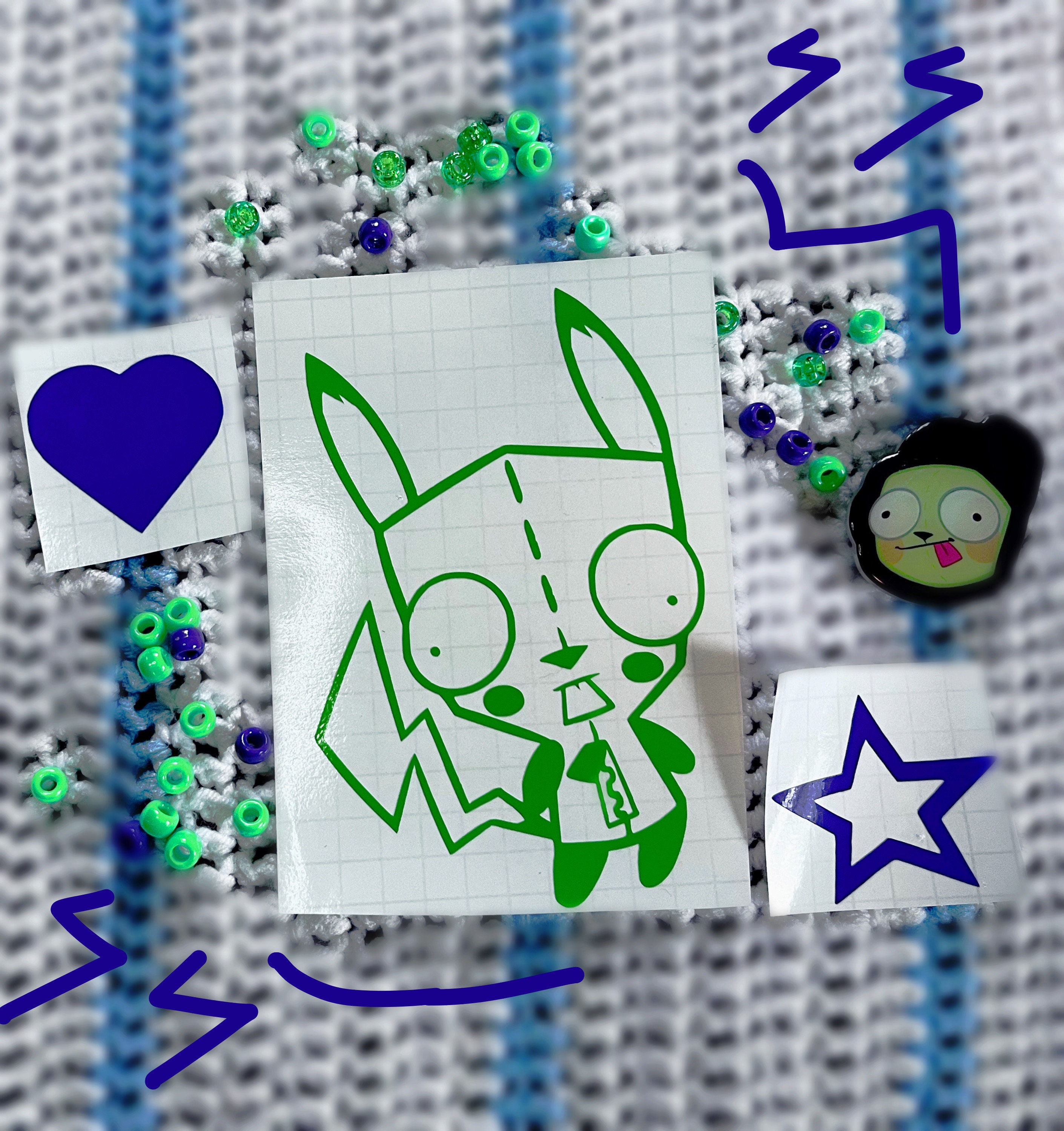 Invader Zim Pikagir Pikachu Laptop Car Sticker Pokemon Green Purple ...