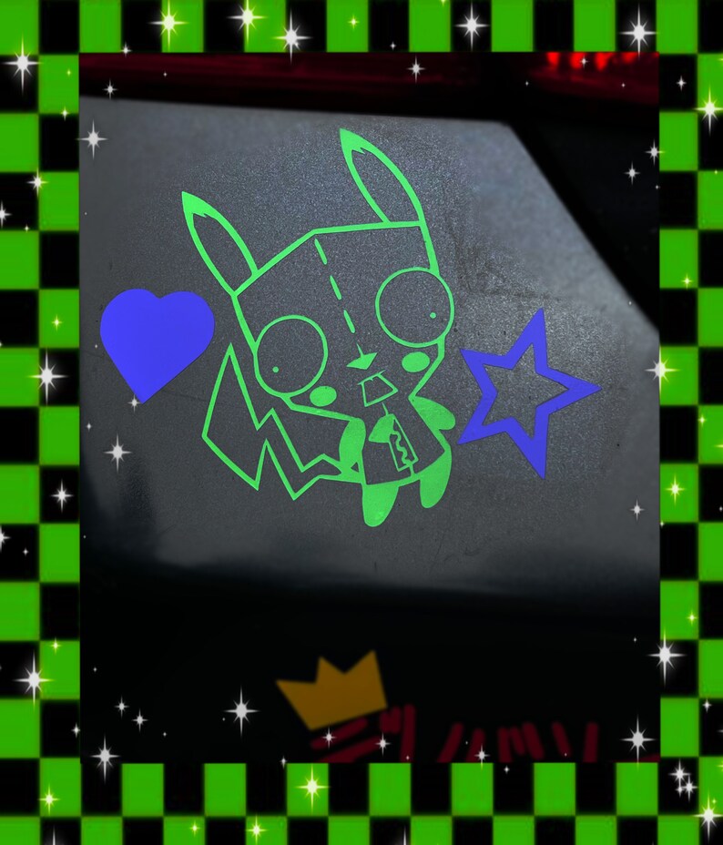 Invader Zim Pikagir Pikachu Laptop Car Sticker Pokemon Green Purple ...