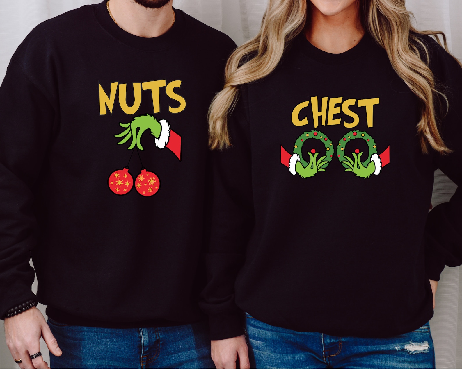 Chest and Nuts Couples Christmas Sweatshirt, Funny Christmas Sweater ...