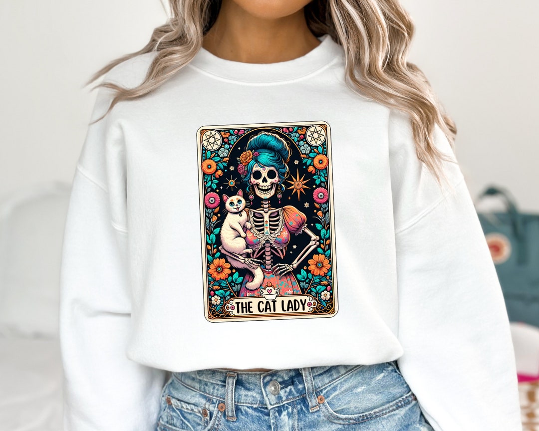 The Cat Lady Tarot Sweatshirt, Skeleton and Cat Hoodie, Cat Mom ...