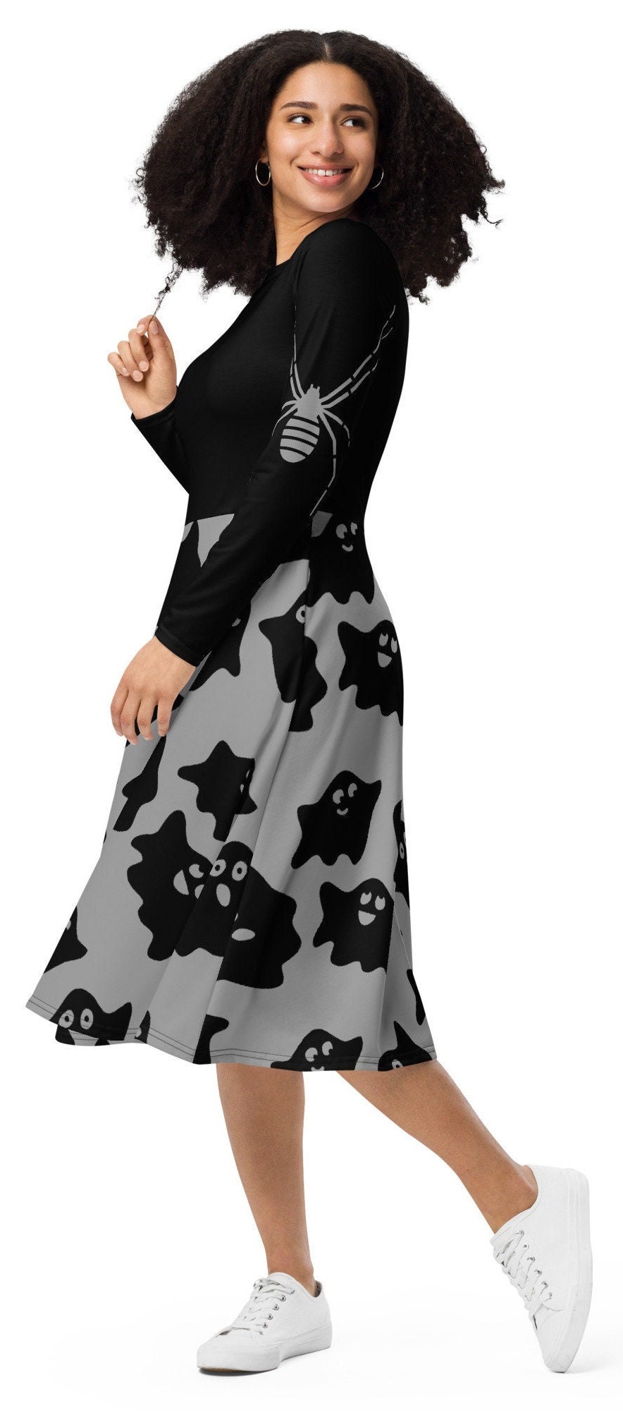 Plus Size Black Ghost Halloween Women Costume, Spooky Halloween Midi ...