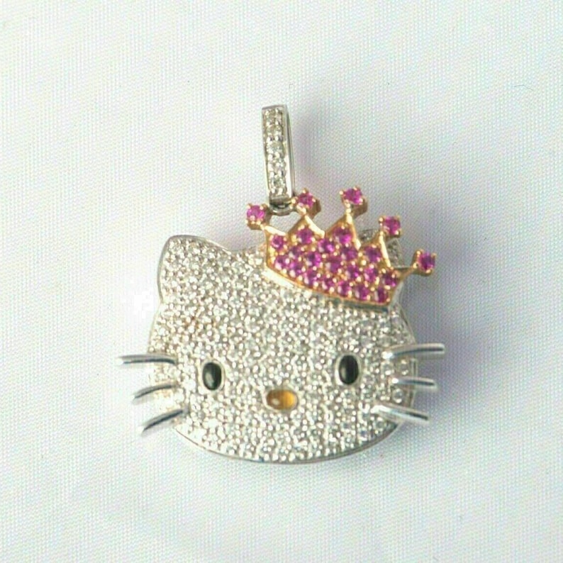 Hello Kitty Pendant Diamond Pendant 14K White Gold 2CT - Etsy