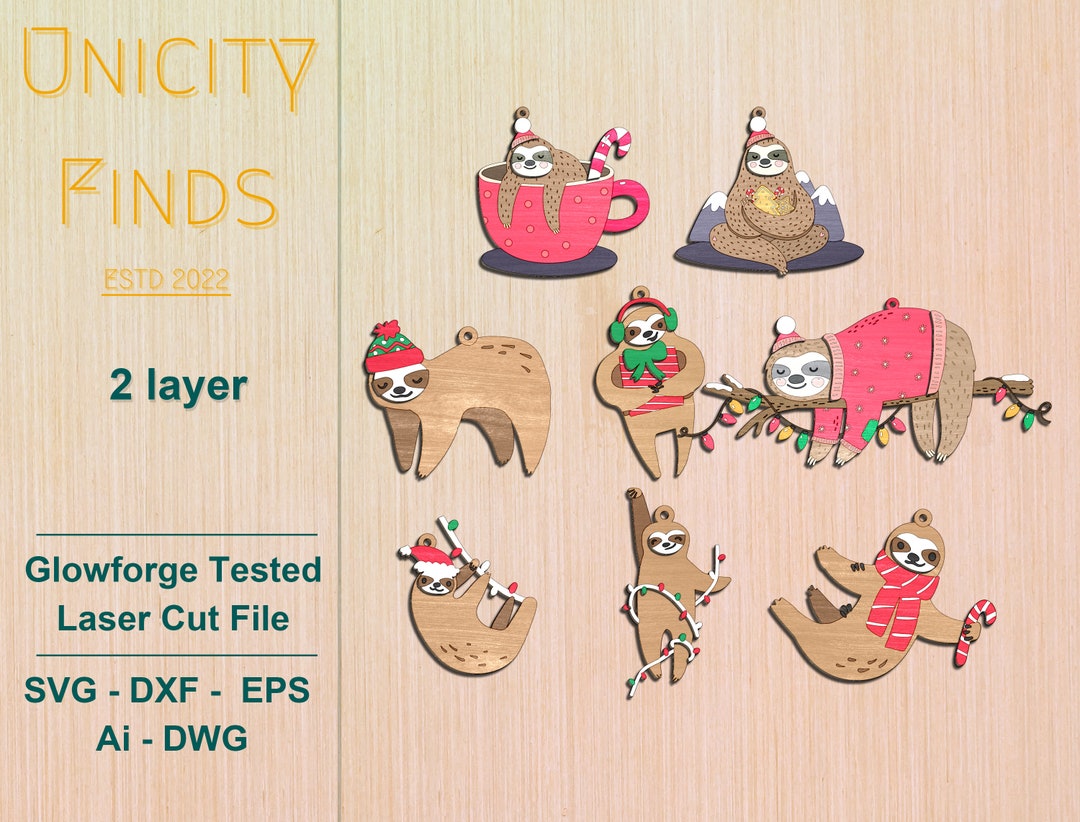 Christmas Sloth Ornaments Svg Bundle, Ornament Laser Cut File, Ornament ...