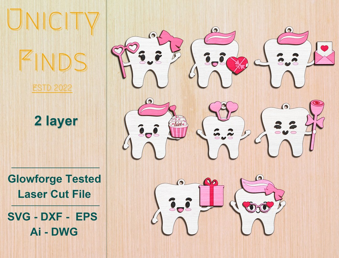 Valentine Tooth Day Ornaments Svg Bundle Ornament Laser Cut - Etsy