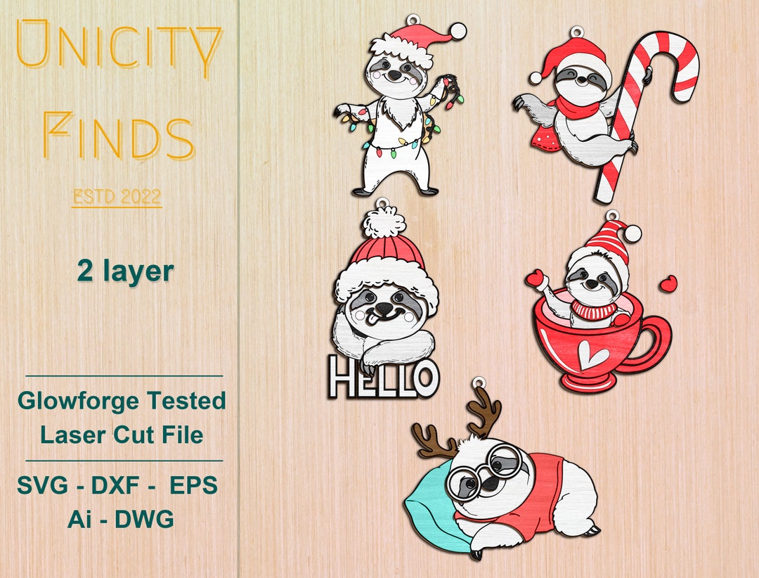 Funny Christmas Sloth Ornaments Svg Bundle Ornament Laser Cut - Etsy