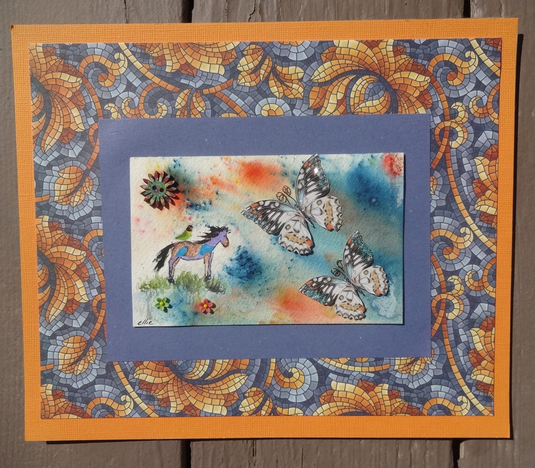 Watercolor Donkey Folk Art. Abstract Donkey Art. Watercolor Mixed Media ...