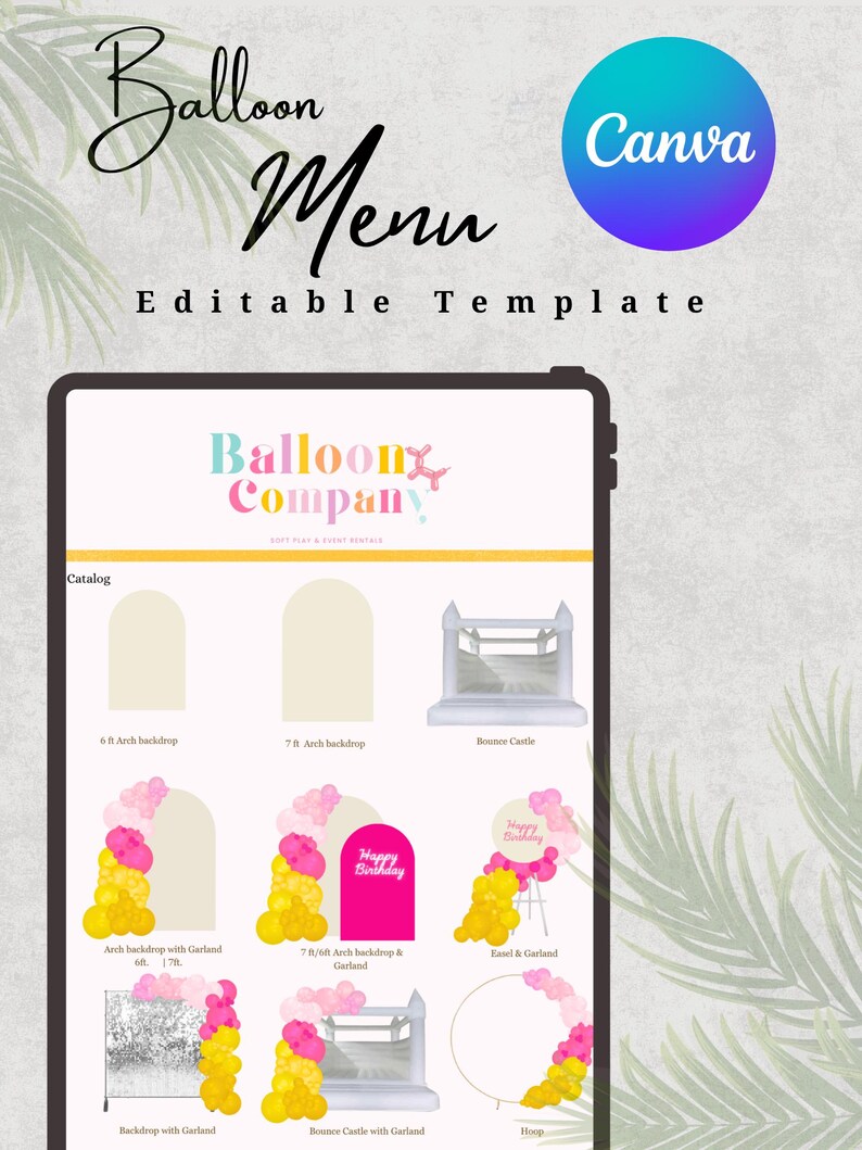 Editable Balloon Menu Template - Customizable Party Decoration - Etsy