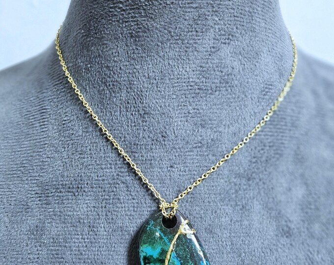 KINTSUGI NECKLACE JAPANESE Art Wabi Sabi Azurite Handmade Jewelry ...