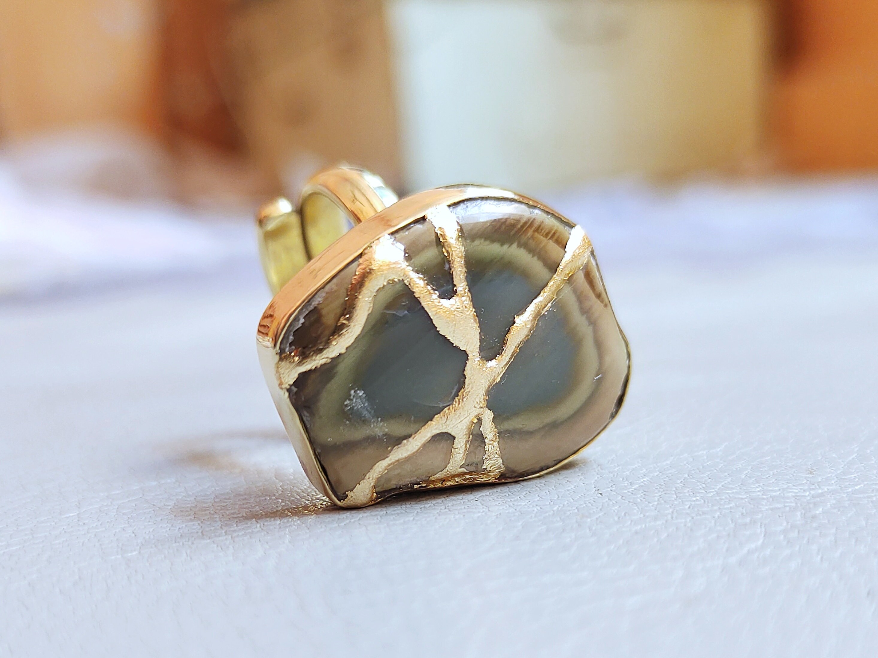 Royal Imperial Jasper Ring, Revived With 22k Gold Kintsugia Stunning ...