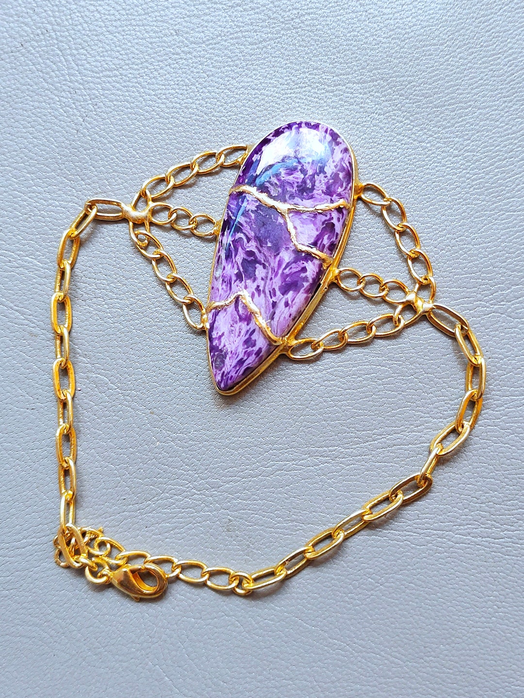 KINTSUGI ART JAPANESE Wabi Sabi Charoite Gemstone Handmade Jewelry ...